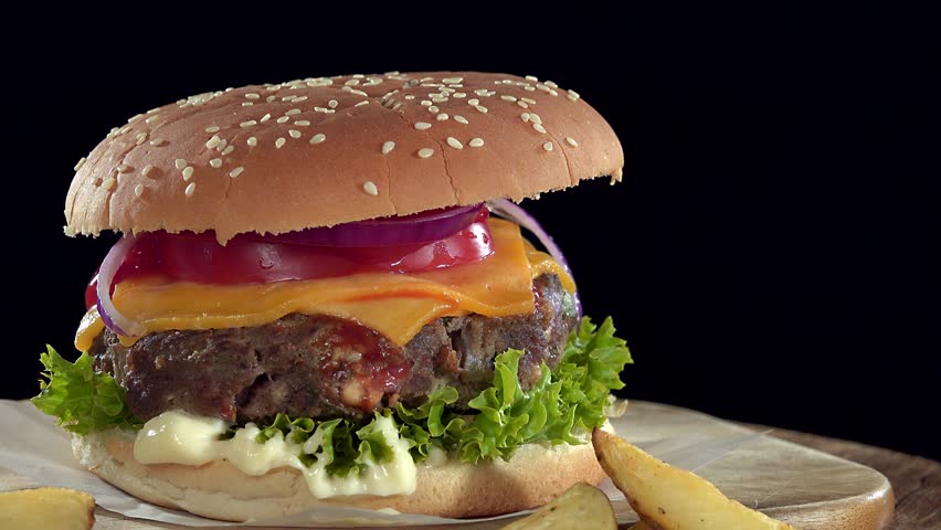 Rotating Cheeseburger as Not Loopable Stock Footage Video (100% Royalty ...