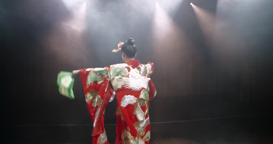 beautiful japanese geisha posing camera fans Stock Footage Video (100% ...