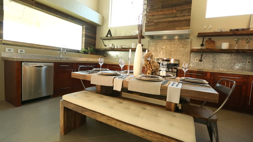 wide angle dining room table kitchen Stock Footage Video (100% Royalty ...