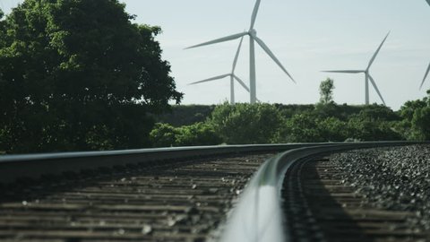 Windmills Blowing Background Railroad Tracks Stock Footage Video (100% ...
