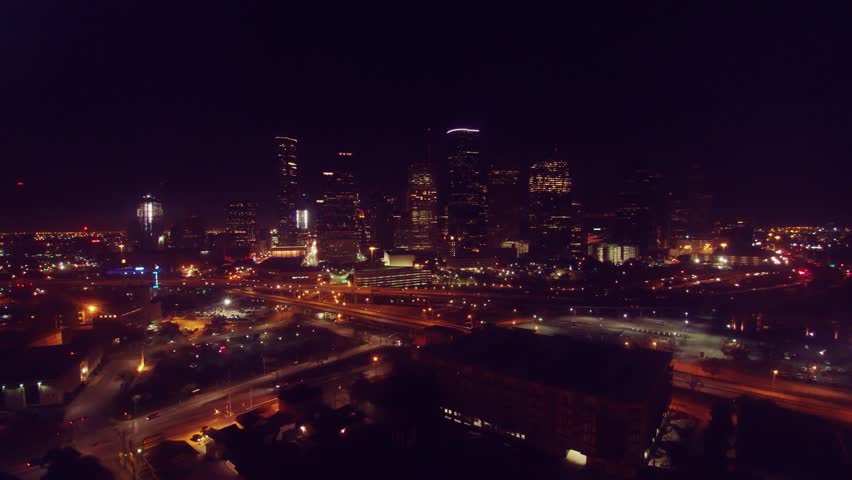 Night Time Downtown Houston Aerial Stock Footage Video (100% Royalty ...