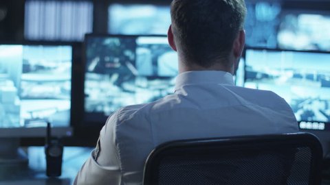 Portrait Serious Professional Technical Controller Sitting Stock ...