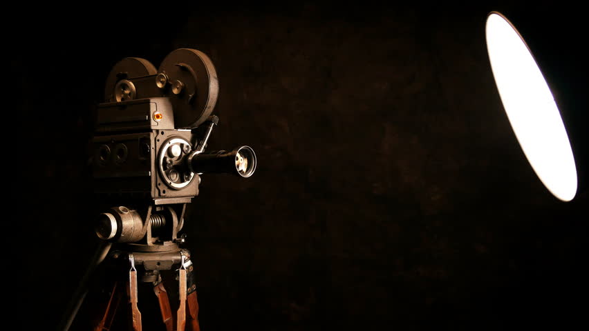vintage hollywood movie camera front black Stock Footage Video (100% ...