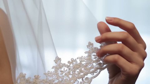 Beautiful Bride Touching Her Veil Tender Stock Footage Video (100% ...