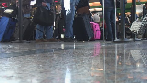 Airline Passengers Queue Line Check Baggage Stock Footage Video (100% ...