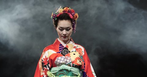 4k Beautiful Japanese Geisha Dancing On Stock Footage Video (100% ...