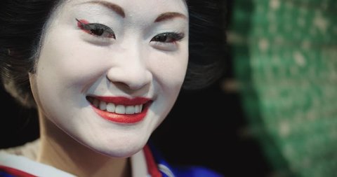 4k Close Beautiful Japanese Geisha Posing Stock Footage Video (100% ...