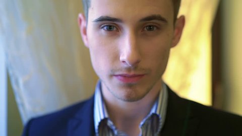 Portrait Serious Goodlooking Man Blue Eyes Stock Footage Video (100% ...