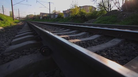 Metal Rails On Railway Track Closeup Stock Footage Video (100% Royalty ...