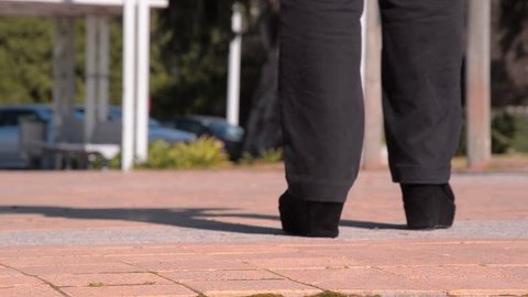 Slightly Limping Woman Legs Black Suede Stock Footage Video (100% ...