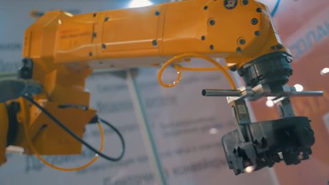 Industrial Robot Manipulator Yellow Color Performs Stock Footage Video ...