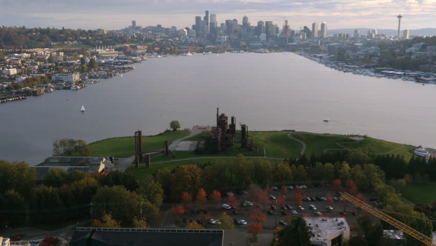 gasworks park aerial view city seattle Stock Footage Video (100% ...