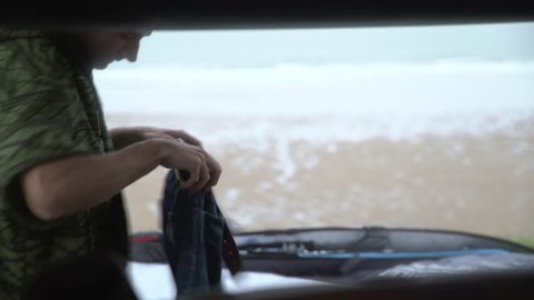 Surfer Getting Changed Back His Van Stock Footage Video (100% Royalty ...