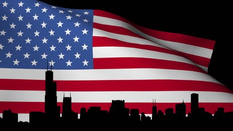 Chicago Skyline Rippling American Flag Animation Stock Footage Video ...