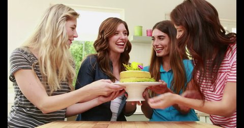 Happy Friends Eating Cake Hands Home Stock Footage Video (100% Royalty ...