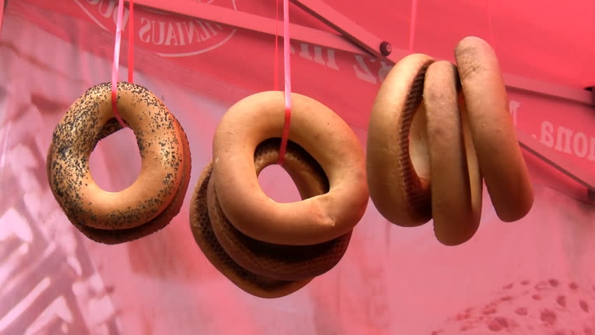 Bagels Bread Rings Hanging On Strings Stock Footage Video (100% Royalty ...