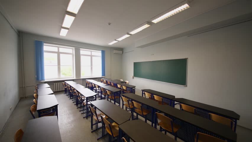 Classroom Desks Blackboard Light On Off Stock Footage Video (100% ...
