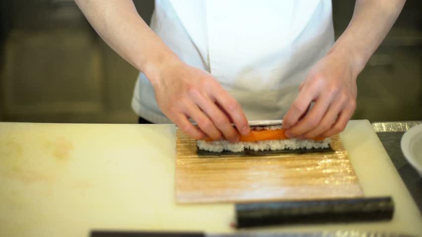 japanese chef preparing sushi rolling up Stock Footage Video (100% ...