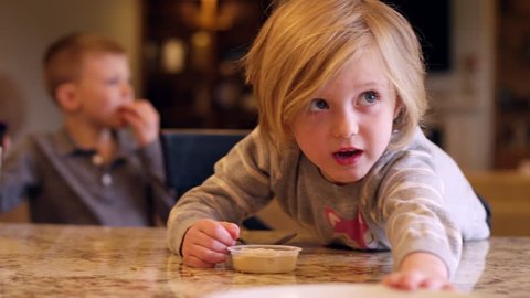 Little Girl Reaching Food Kitchen Counter Stock Footage Video (100% ...