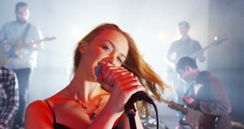 4k Beautiful Charismatic Female Singer Performing Stock Footage Video ...