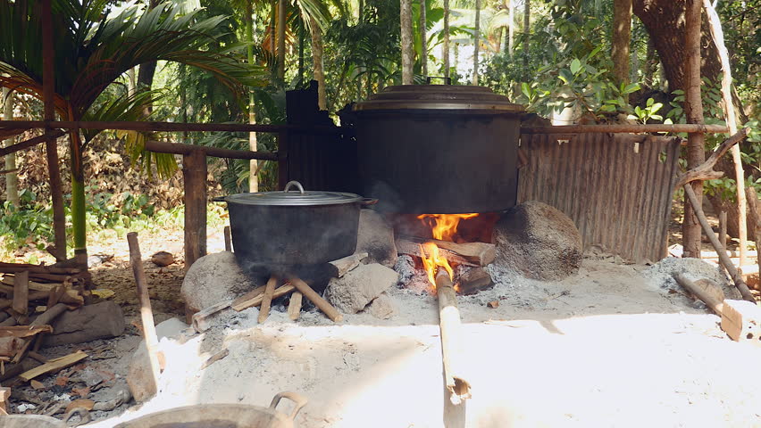 Cooking Pots On Open Wood-burning Stock Footage Video (100% Royalty ...