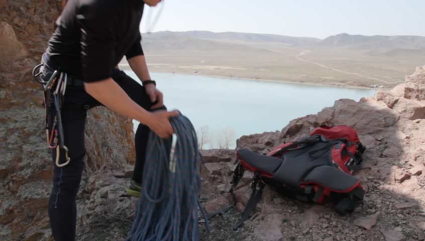 climber carrying rope gear Stock Footage Video (100% Royalty-free ...
