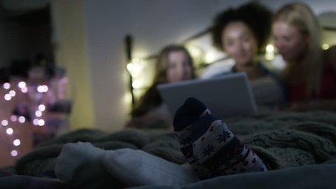 4k Young Female Friends Having Sleepover Stock Footage Video (100% ...