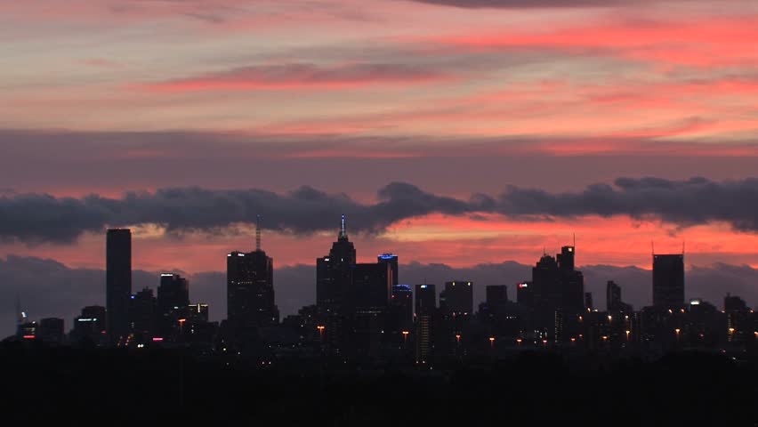 Melbourne City Skyline During Sunset Stock Footage Video (100% Royalty ...
