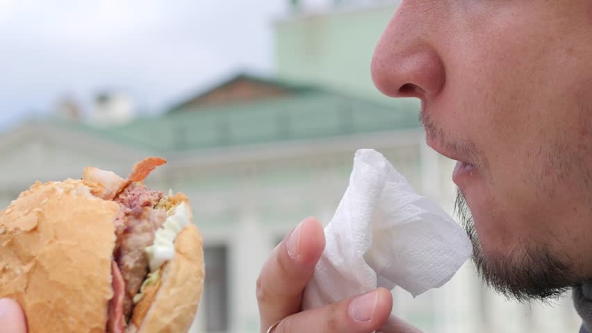 Closeup Hunger Man Eating Bites Stock Footage Video (100% Royalty-free ...
