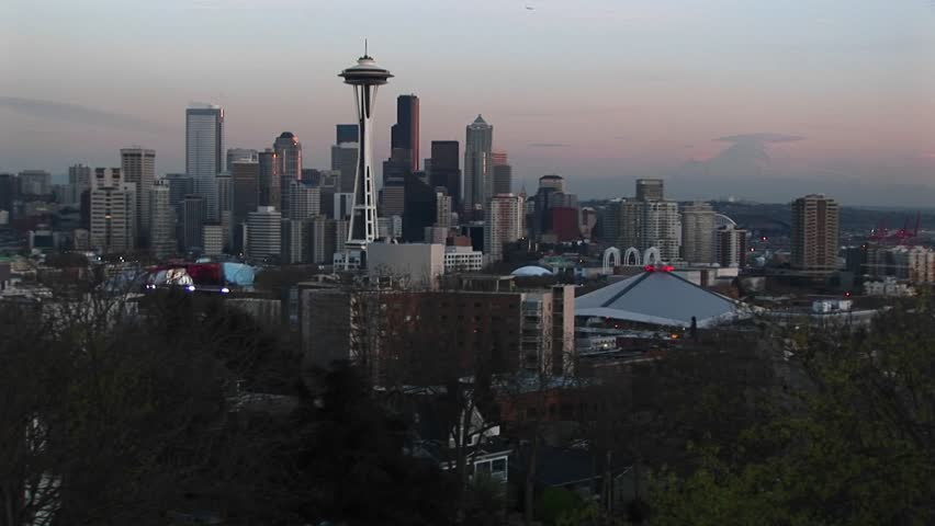 dramatic view seattle's skyline golden hour Stock Footage Video (100% ...