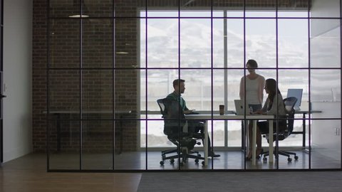 Wide Panning Shot Business People Busy Stock Footage Video (100% ...