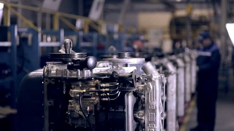 Moving Conveyer Engines Worker Making Truck Stock Footage Video (100% ...