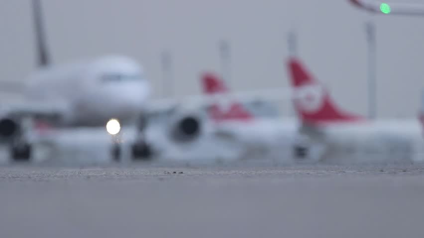 Airplanes Lineup On Runway Waiting Take Stock Footage Video (100% ...