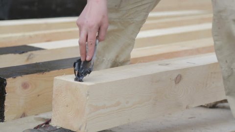 Liquid Bitumen Applied Wood Beam Process Stock Footage Video (100% ...