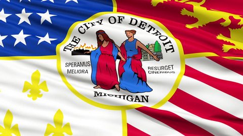 Detroit City Flag Close Realistic Animation Stock Footage Video (100% ...