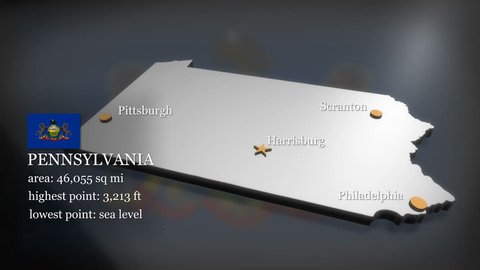 Seamless Looping 3d Animation Map Pennsylvania Stock Footage Video (100 ...