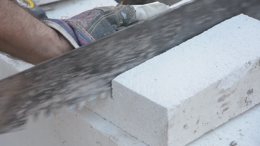 worker cutting lightweight concrete block used Stock Footage Video (100 ...
