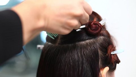 Hairdresser Clamping Hair Before Make Hair Stock Footage Video (100% ...