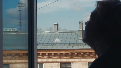 Woman Washes Window Listening Music On Stock Footage Video (100% ...