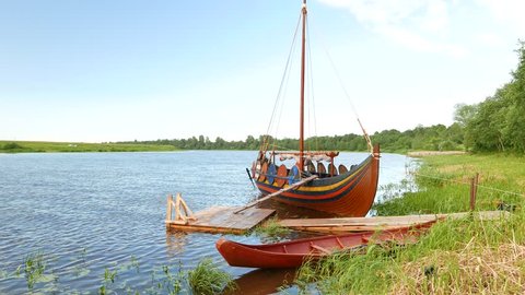Small Viking Longship Stand Parked Against Stock Footage Video (100% ...