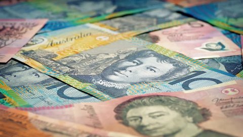 Close Australian Money Falling Scattering On Stock Footage Video (100% ...
