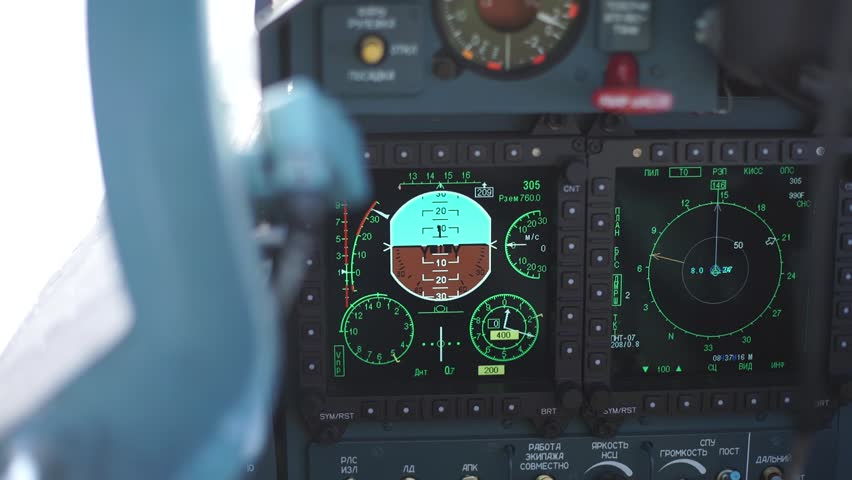 interior control cabin military airplane cockpit Stock Footage Video ...