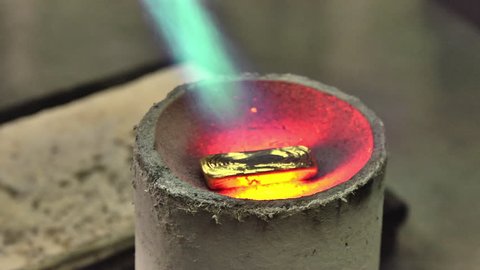 Goldsmith Melting Gold Silver Gas Torch Stock Footage Video (100% ...