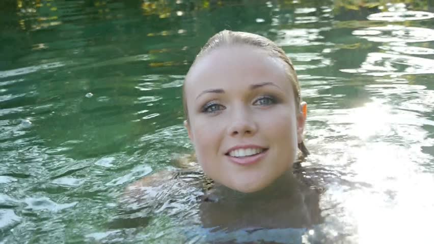 beautiful woman swimming natural pool water Stock Footage Video (100% ...