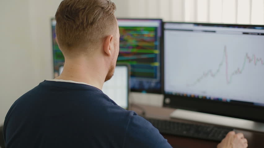 The Man Works Behind Monitors. Stock Footage Video (100% Royalty-free ...