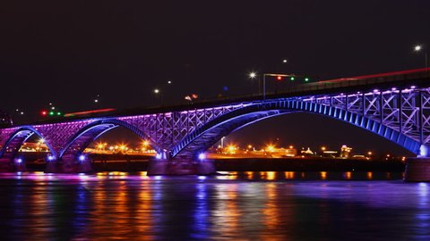 Story Bridge Light Colours Night Commemorating Stock Footage Video (100 ...