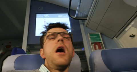 Tired Man Traveling Ultra Fast Train Stock Footage Video (100% Royalty ...