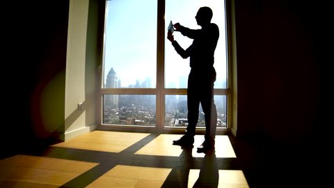 Silhouette Shadow One Person Working Modern Stock Footage Video (100% ...