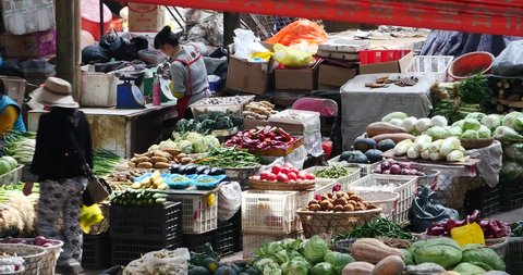 Oct 2020154k Large Outdoor Vegetable Trade Stock Footage Video (100% ...