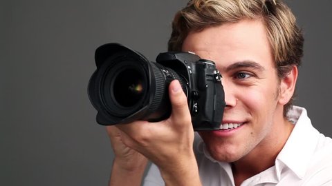 Handsome Happy Young Man Photographing Camera Stock Photo (Edit Now ...